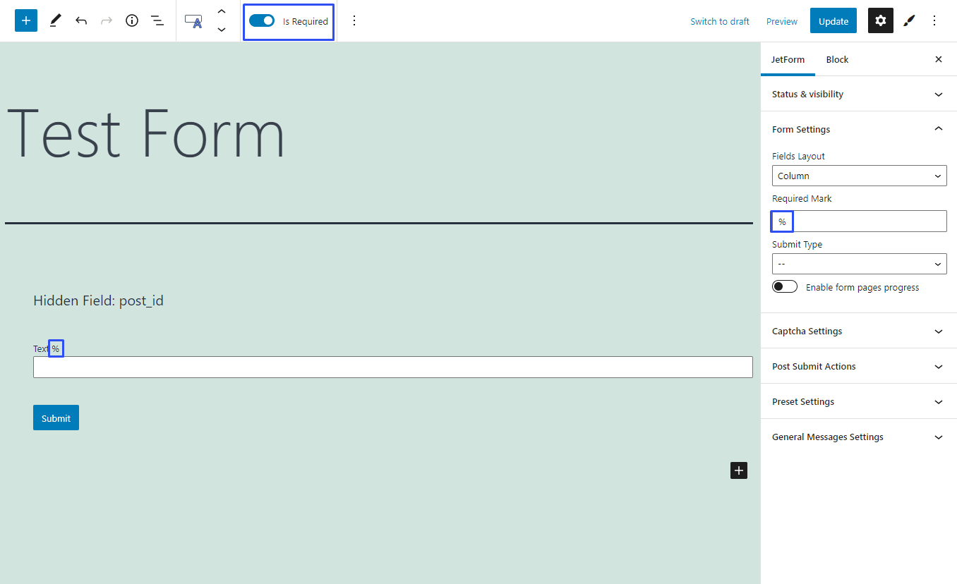 Form Settings Formbuilder