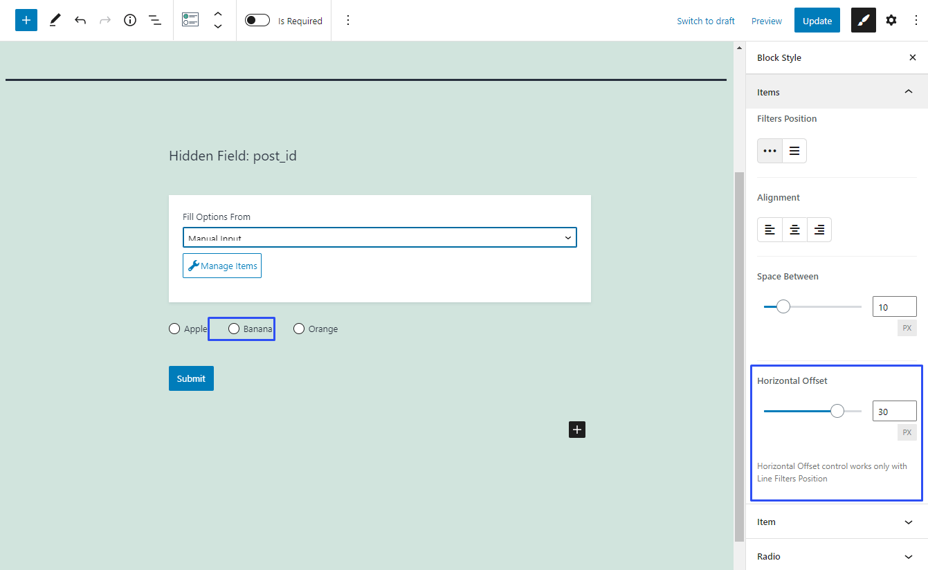 JetFormBuilder: Horizontal Offset Settings Overview | Crocoblock