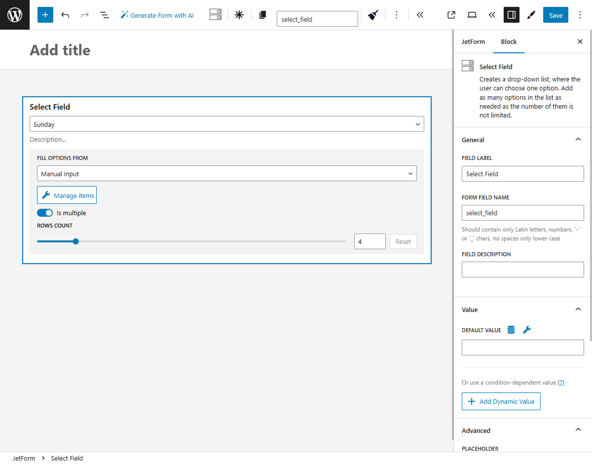 WordPress Select Field Overview — JetFormBuilder | Crocoblock