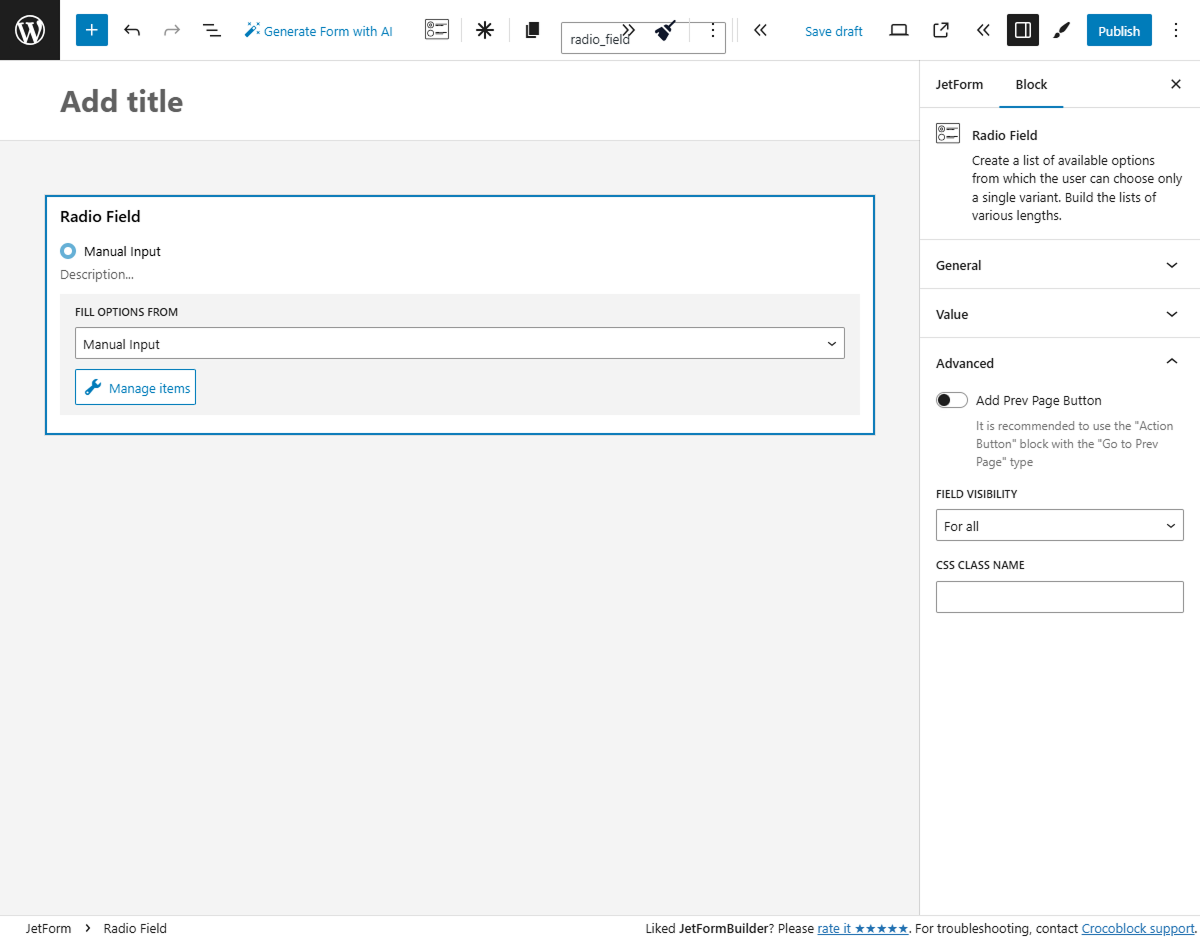 WordPress Radio Field Overview — JetFormBuilder | Crocoblock