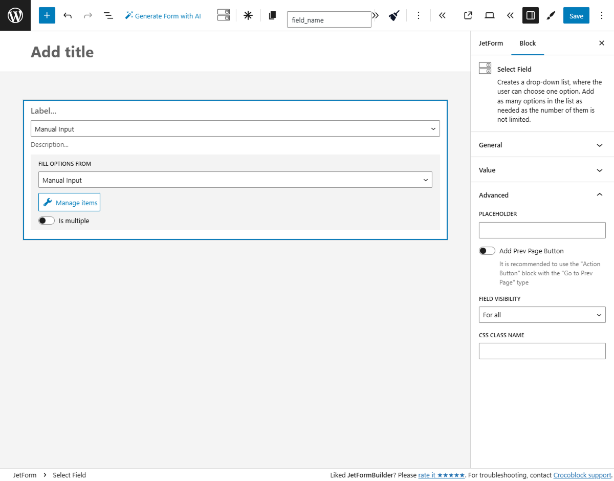 WordPress Select Field Overview — JetFormBuilder | Crocoblock