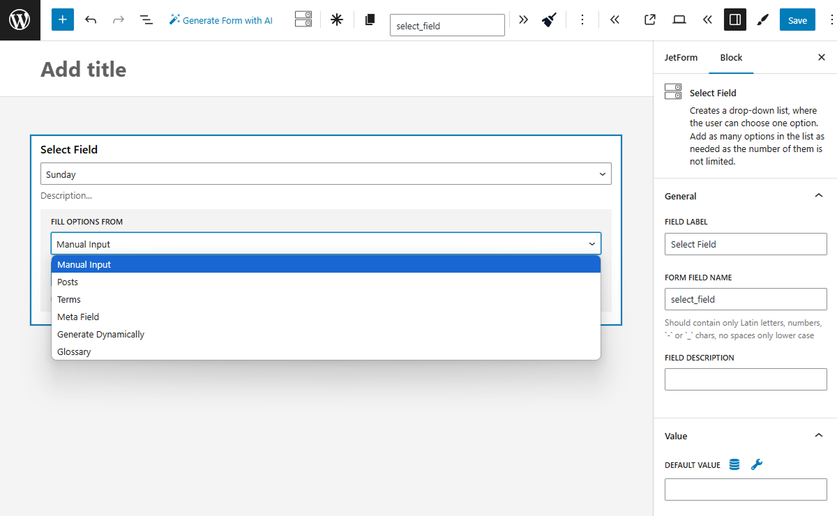 WordPress Select Field Overview — JetFormBuilder | Crocoblock