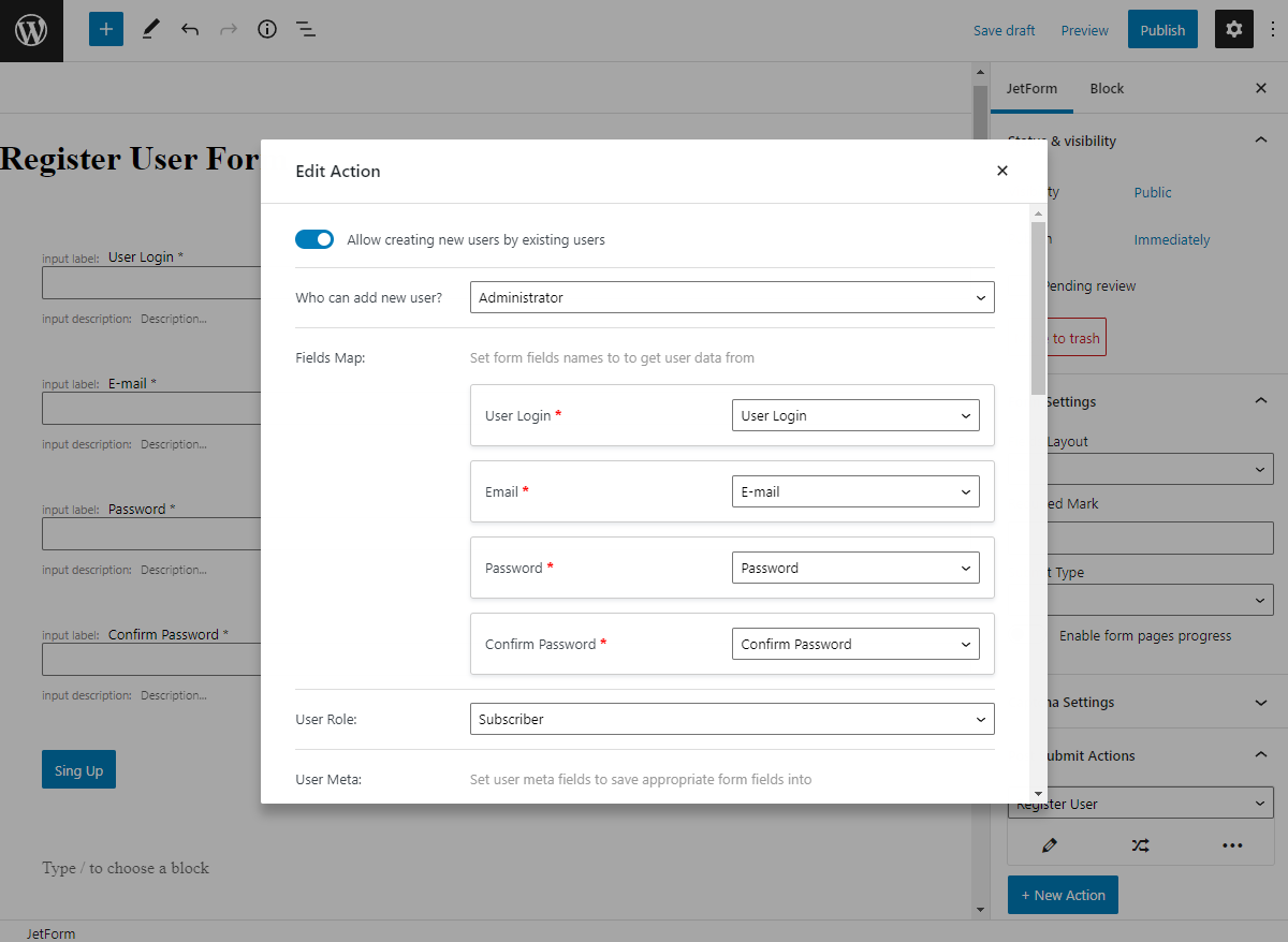 JetFormBuilder Plugin: Changing User Roles via Forms