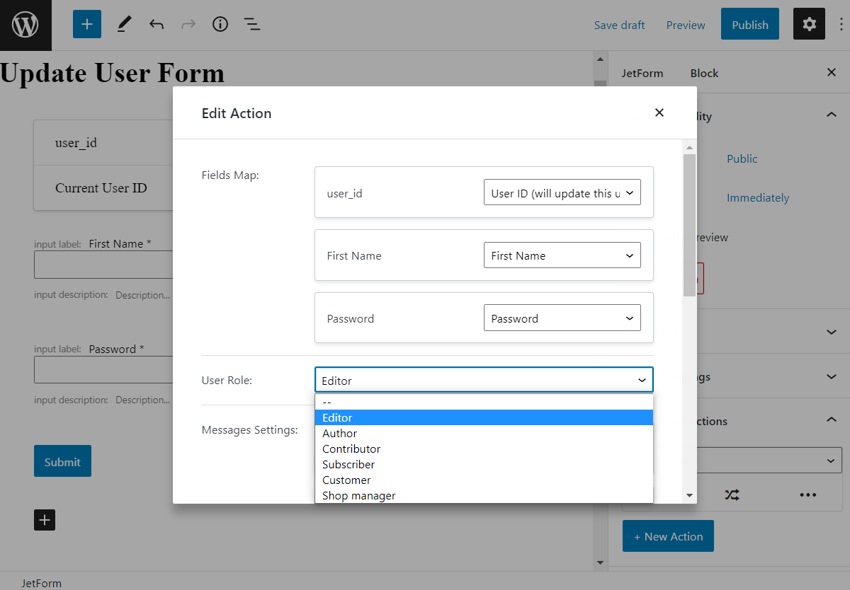 JetFormBuilder Plugin: Changing User Roles via Forms