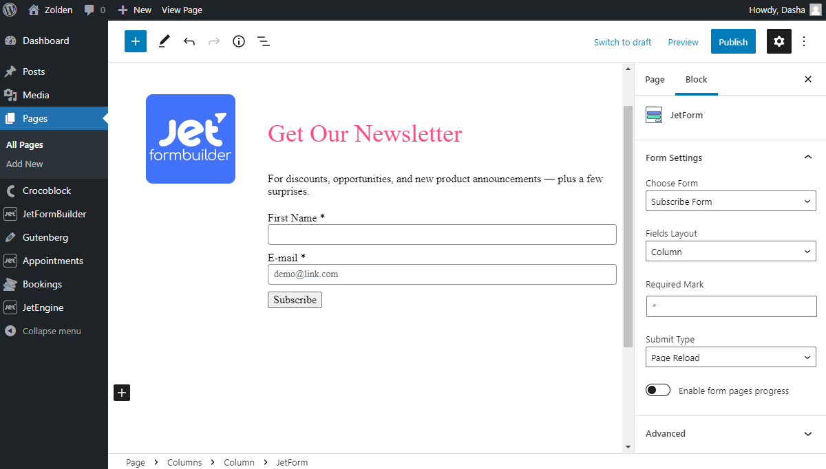 Jetformbuilder Plugin Wordpress Subscribe Form Crocoblock