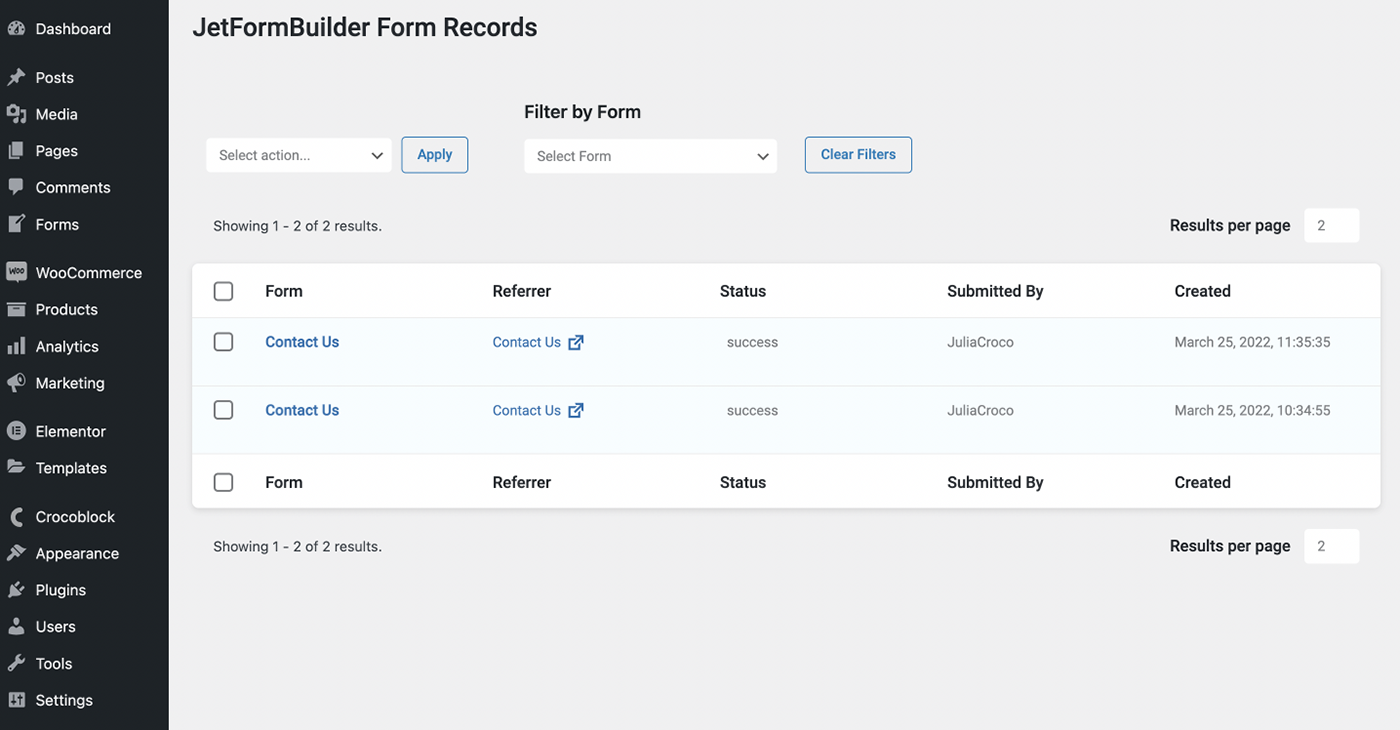 How to Use Save Form Record Action And Manage Form Submissions | Crocoblock