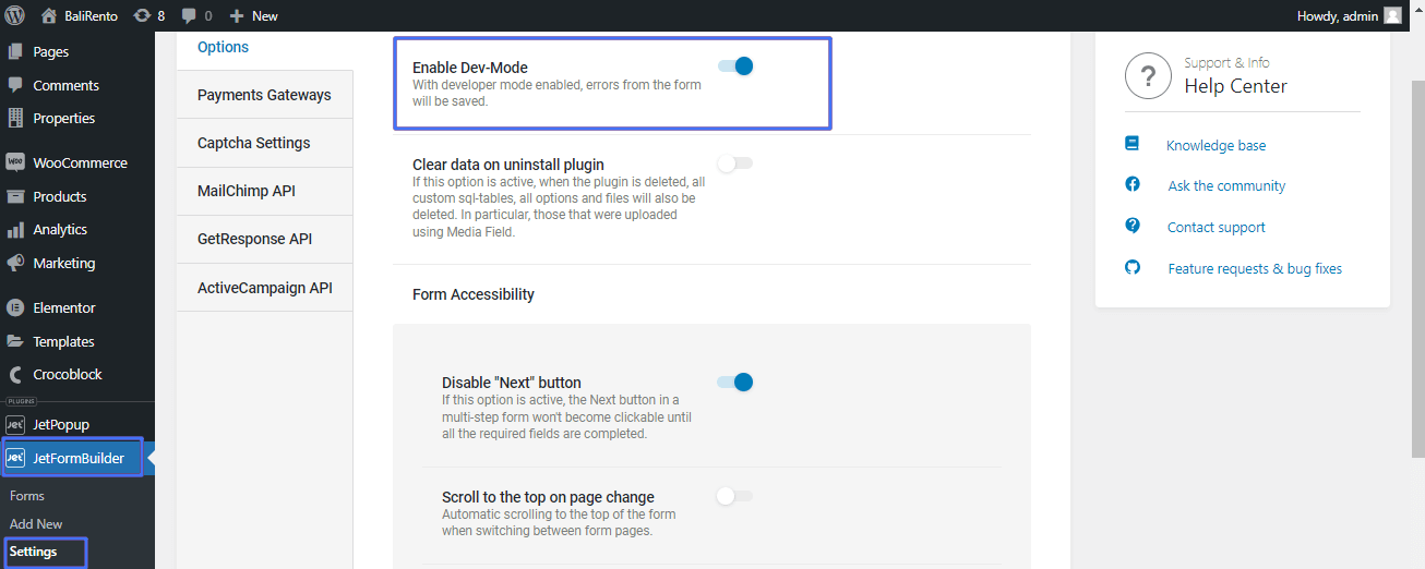 WordPress Custom Form Records Page Overview | Crocoblock