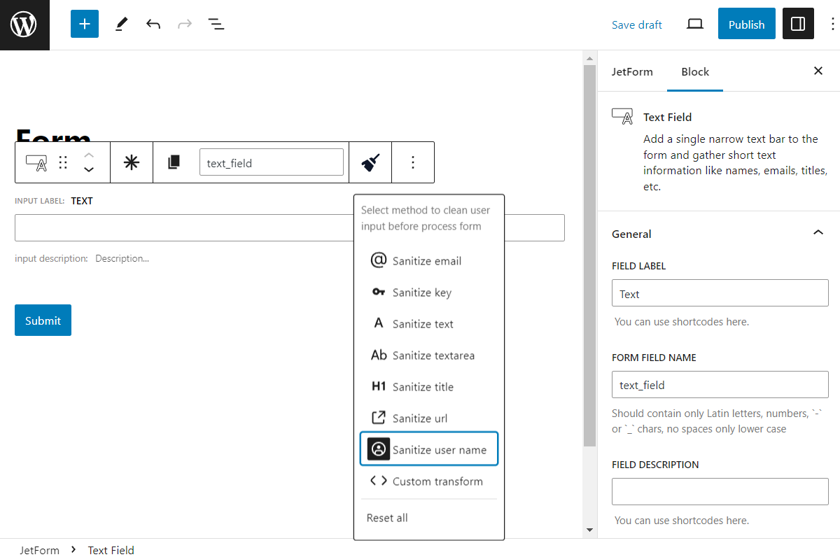 How To Use Sanitize Value Feature For Text And Textarea Fields — Jetformbuilder Crocoblock