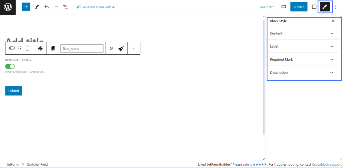 Switcher Field Overview 一 JetFormBuilder | Crocoblock