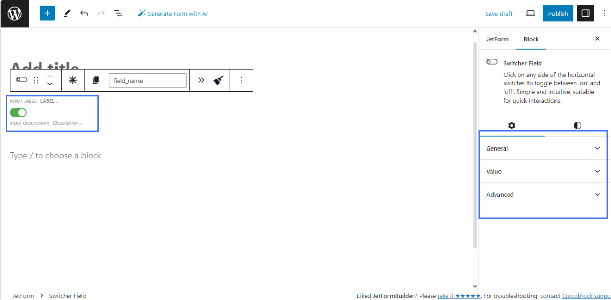Switcher Field Overview 一 Jetformbuilder Crocoblock