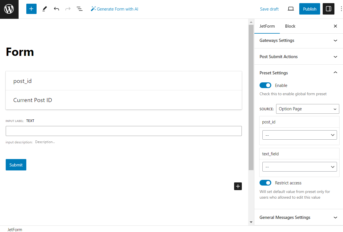Preset Settings — JetFormBuilder | Crocoblock