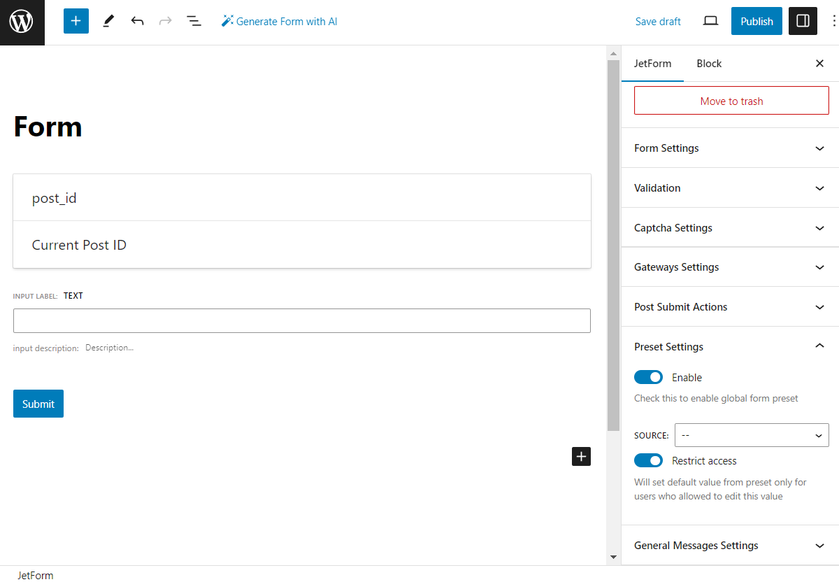 Preset Settings — JetFormBuilder | Crocoblock