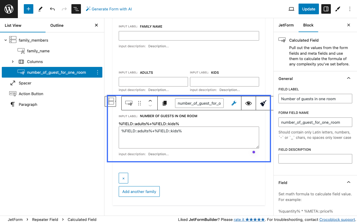 How to Combine Hidden Field and Repeater with Calculated Field — JetFormBuilder | Crocoblock