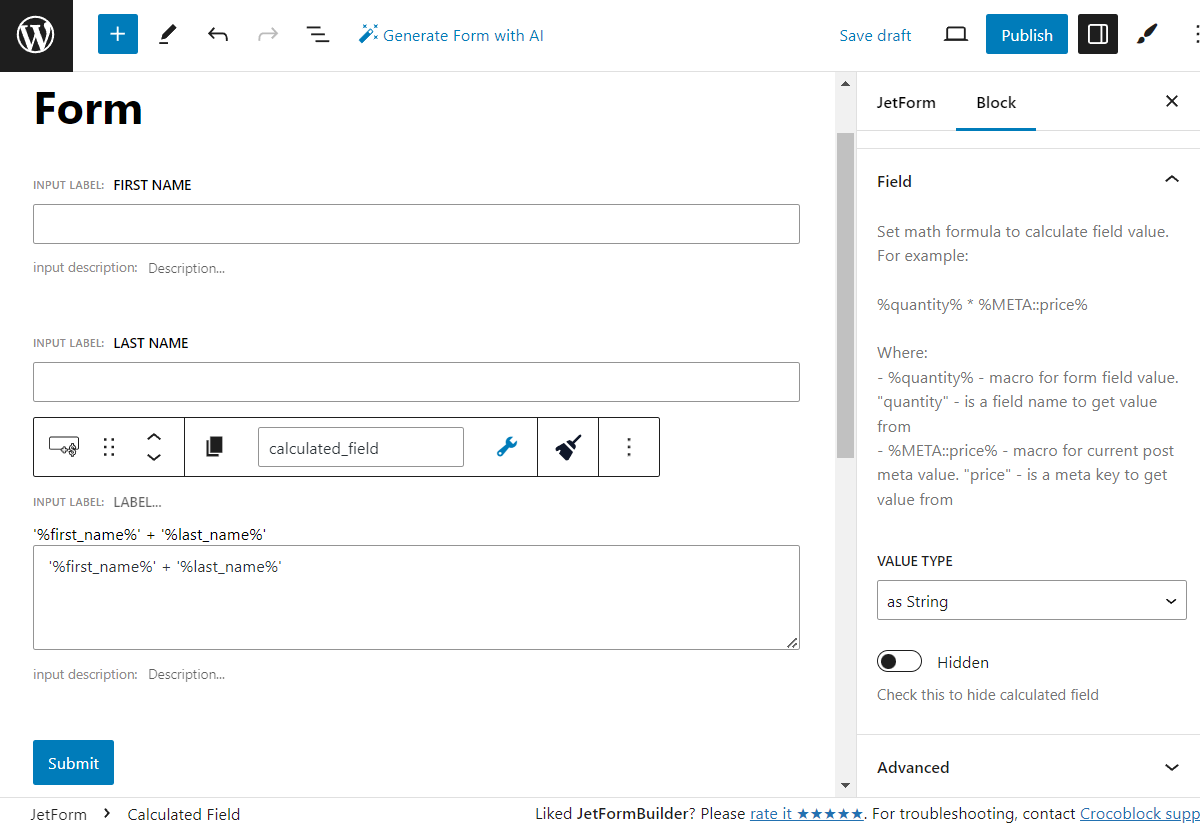 Calculated Field Overview — JetFormBuilder | Crocoblock