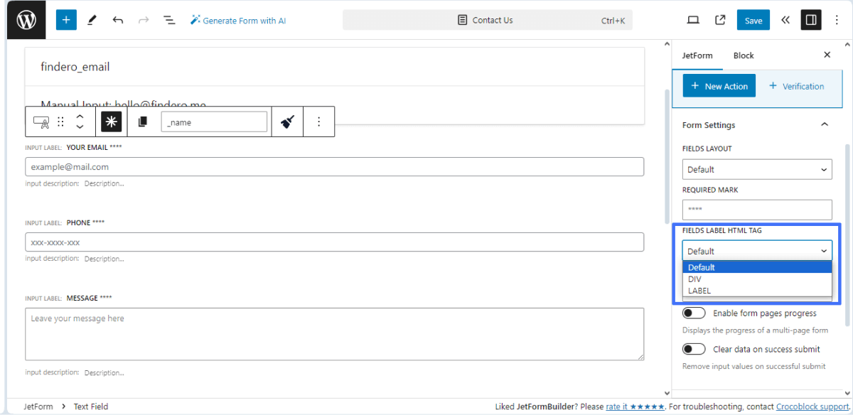 Form Settings 一 JetFormBuilder l Crocoblock