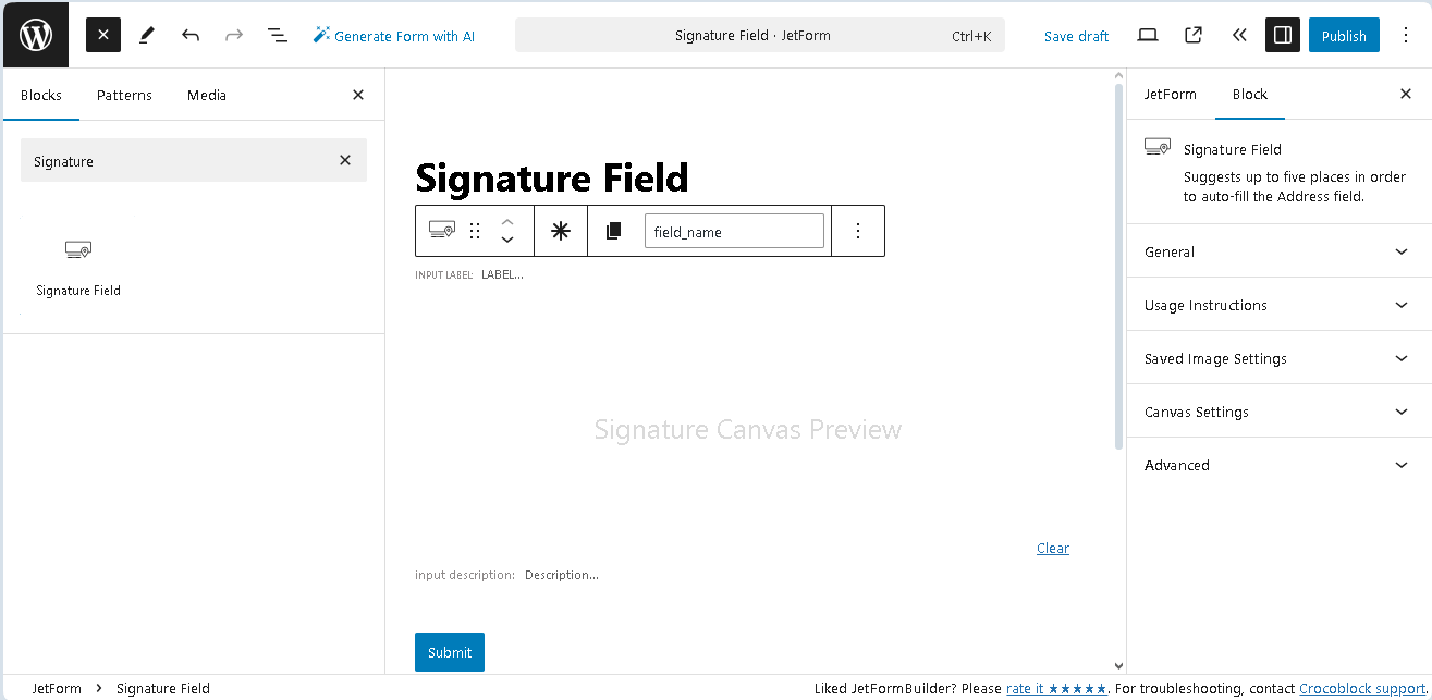 Signature Field 一 JetFormBuilderㅣCrocoblock