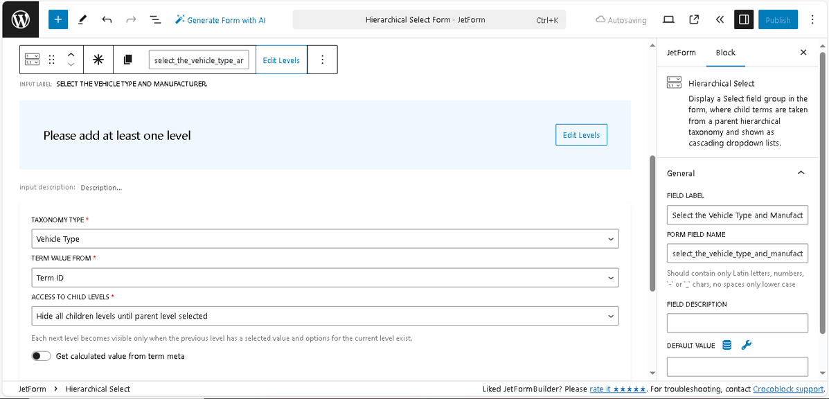 How to Configure Hierarchical Select Form Field 一 JetFormBuilder | Crocoblock