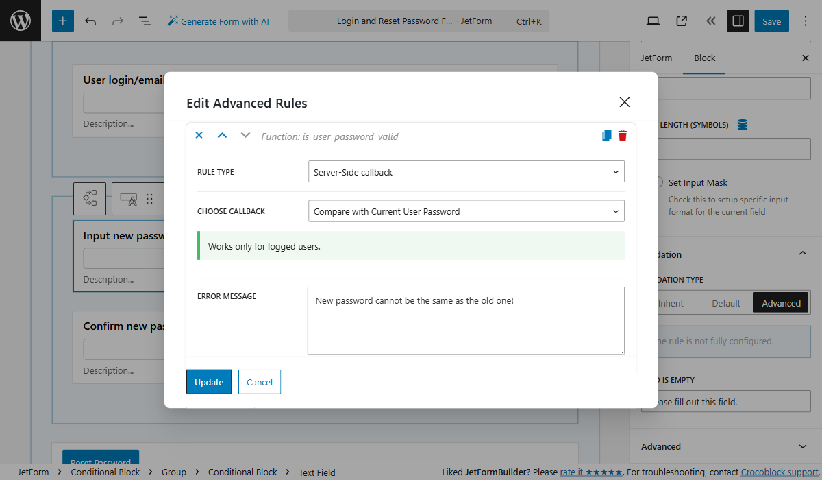 How to Set Up the Reset Password Field — JetFormBuilder | Crocoblock