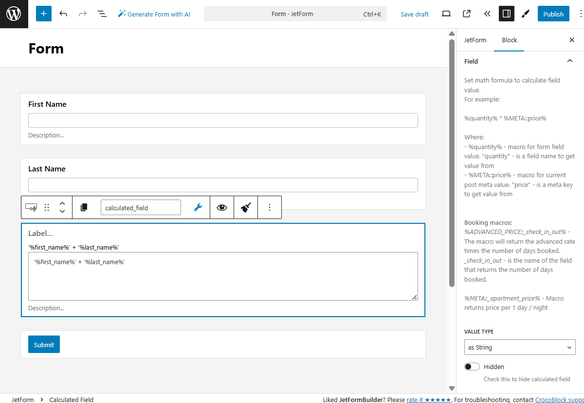 Calculated Field Overview — JetFormBuilder | Crocoblock