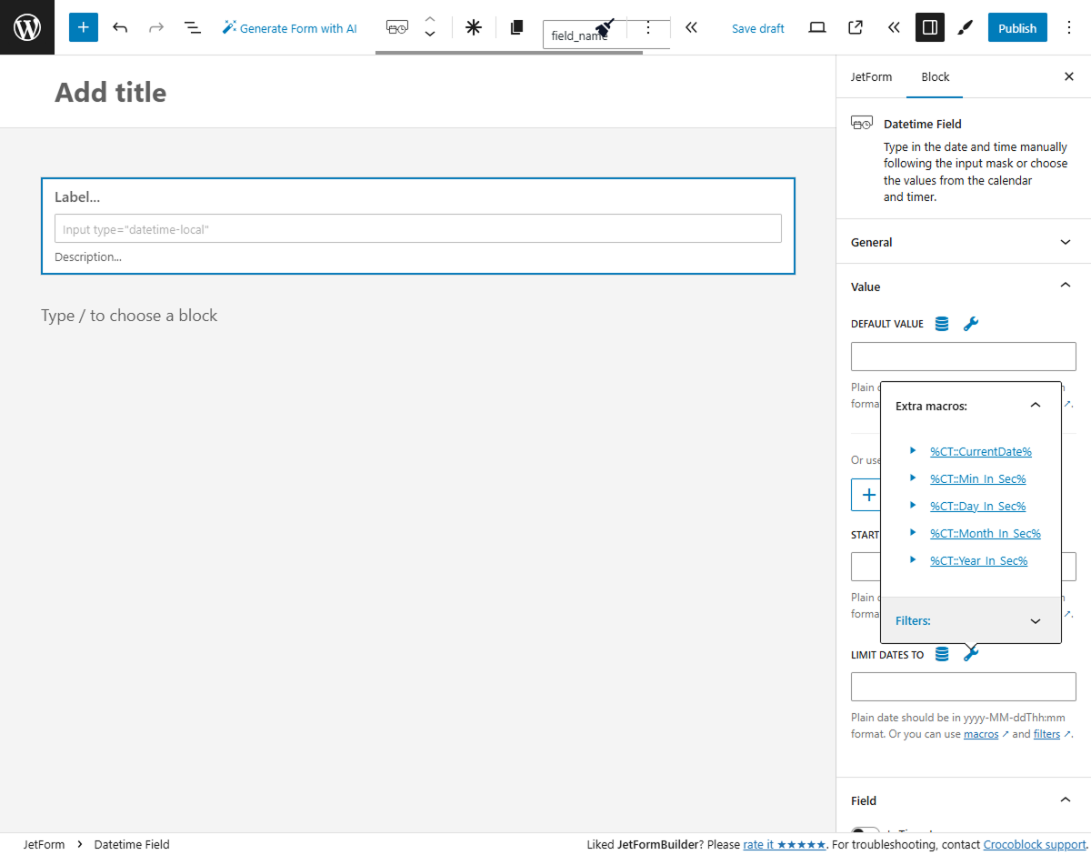 Macros in Date, Time, and Datetime Fields — JetFormBuilder | Crocoblock