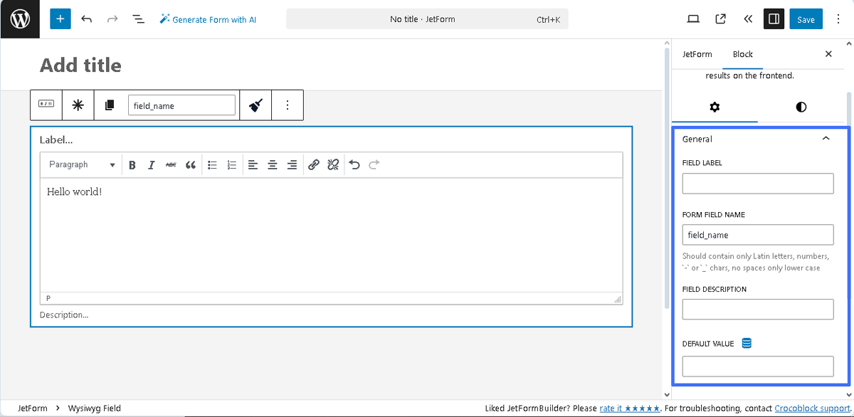 Wysiwyg Field Overview 一 JetFormBuilder | Crocoblock