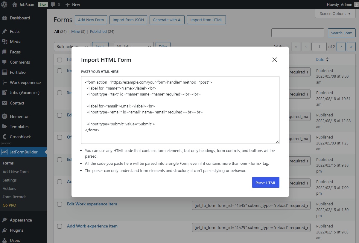 Duplicate, Export & Import Form into WordPress — JetFormBuilder | Crocoblock