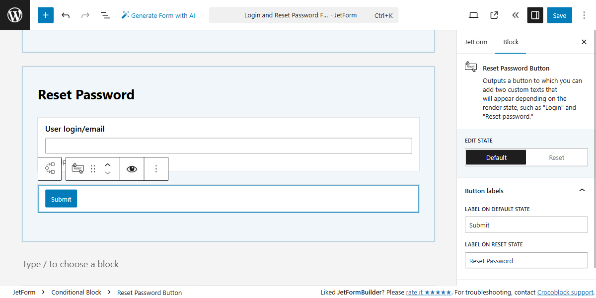 How to Set Up the Reset Password Field — JetFormBuilder | Crocoblock