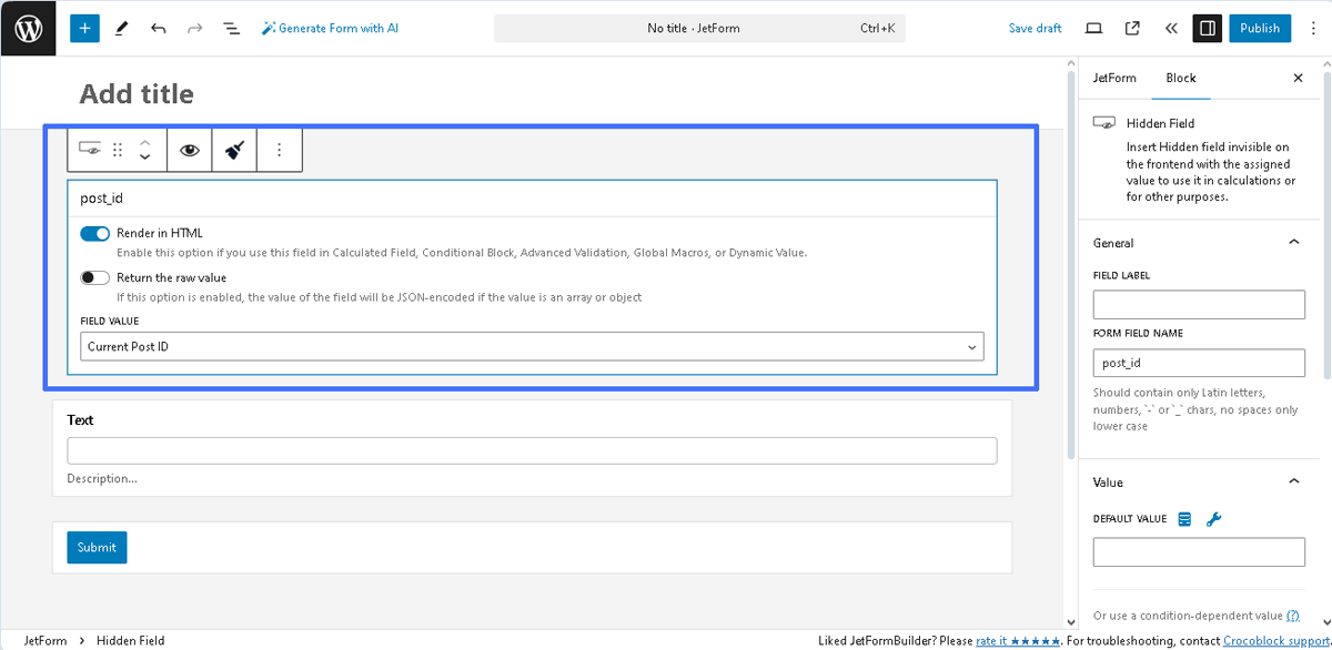 Hidden Field Overview ㅡ JetFormBuilder | Crocoblock