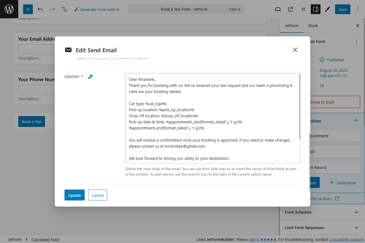 How to Create a Taxi Booking Form — JetFormBuilder | Crocoblock